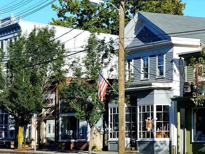 Sunlit storefronts, towering trees, and a patriotic flag hanging &mdash; Guilford's main street is seriously showing off.