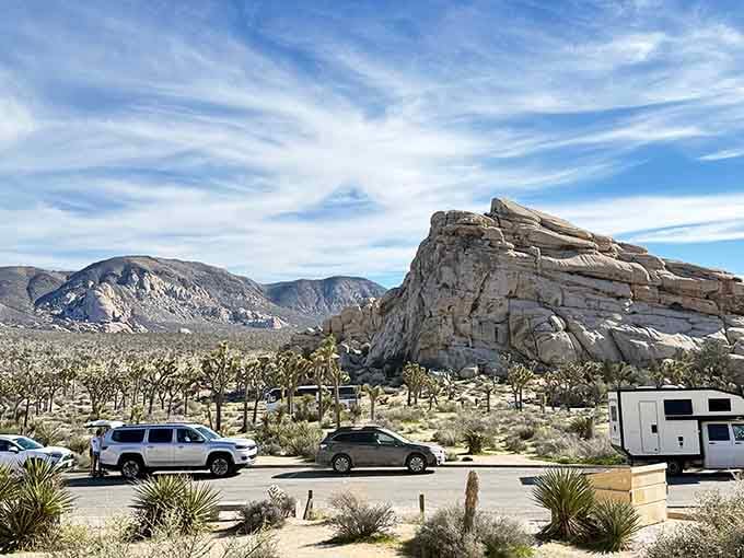 The parking area offers front-row seats to nature's most impressive architectural achievement in granite.