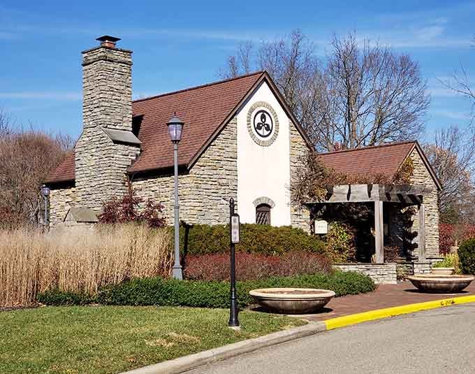 This storybook stone gatehouse looks like it was borrowed straight from a Brothers Grimm illustration.