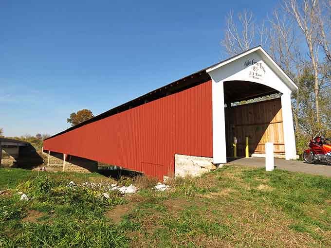 Autumn strips the trees bare, but this bold red landmark looks absolutely dressed for the occasion.