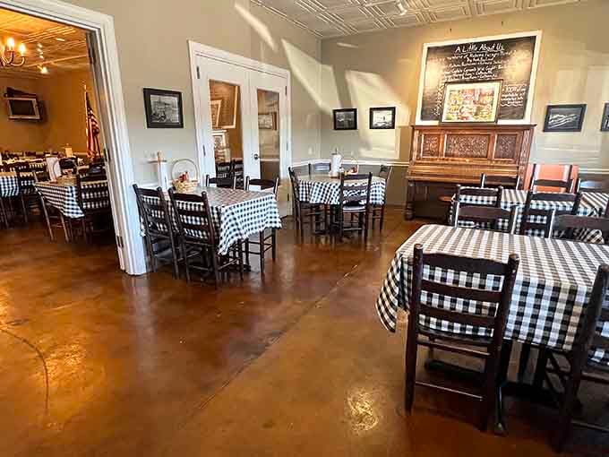 Checkered tablecloths, warm floors, and a chalkboard wall that tells the whole story of this beloved Southern institution.