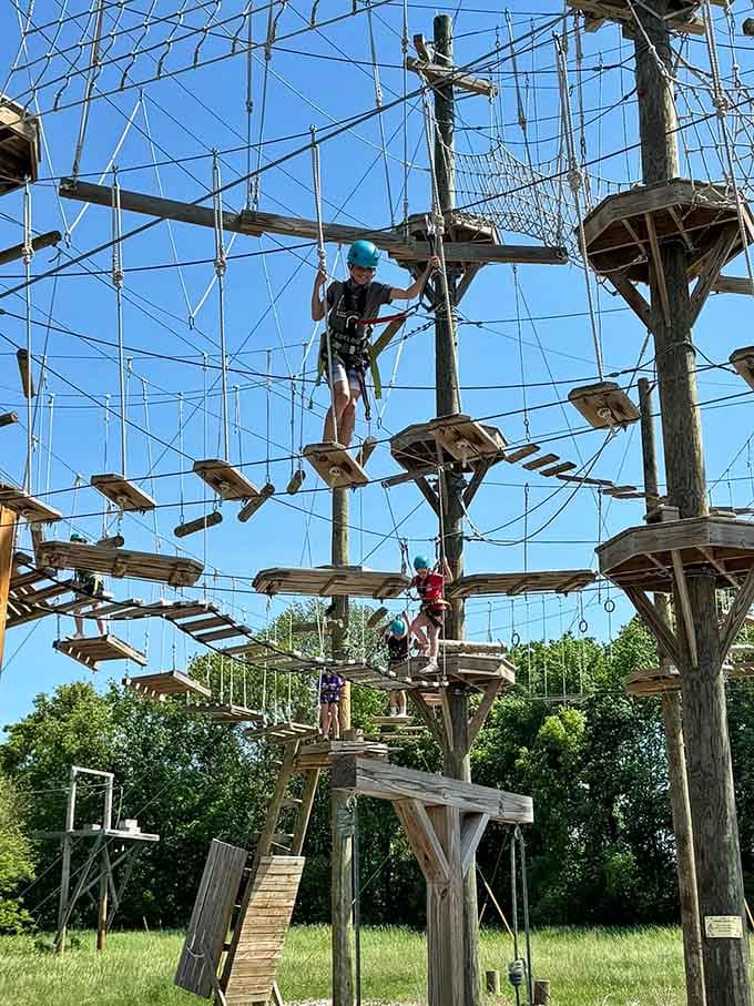 Who needs a gym membership when you've got wooden platforms, ropes, and pure determination?
