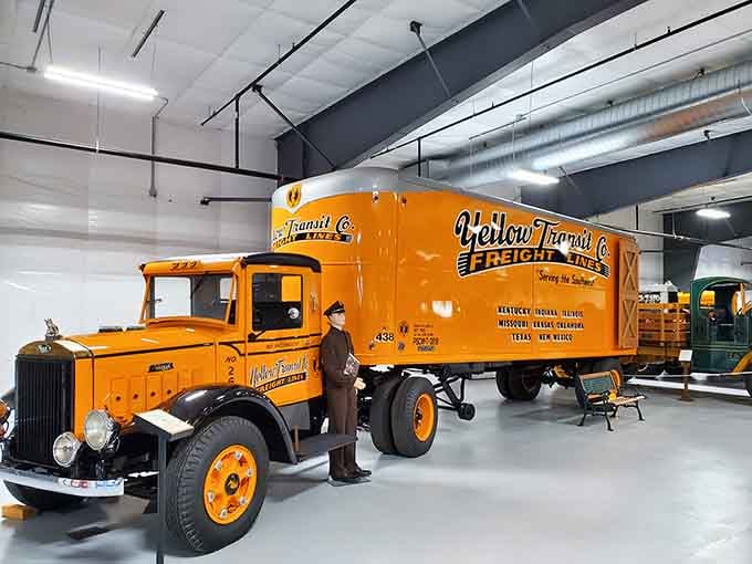 That Yellow Transit Co. truck is so perfectly restored, the mannequin driver looks ready to hit the road.