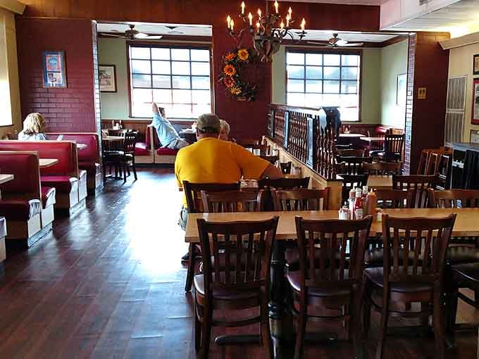 Red booths, wooden chairs, warm light, and the quiet hum of happy people eating well. This is the good life.