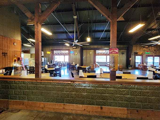 High ceilings, wooden beams, and the kind of honest atmosphere that says, "Sit down, relax, and eat something real."