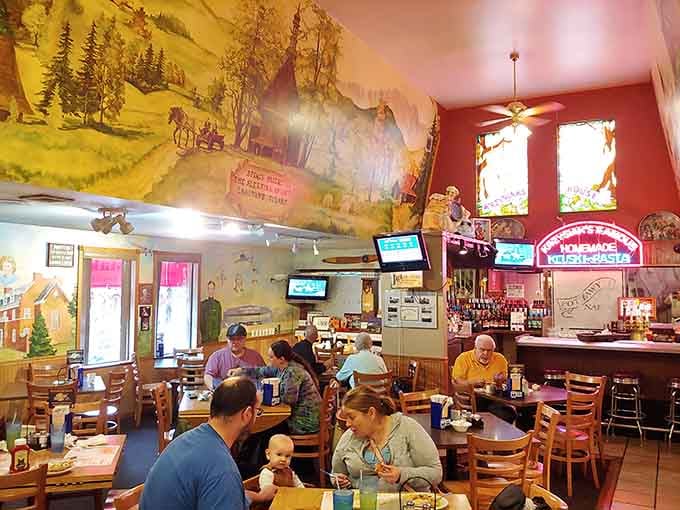 Hand-painted murals, neon signs, and the smell of homemade kielbasa. This is what a real dining room looks like.