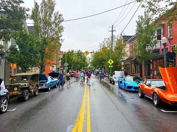 When Lititz closes the street for a car show, even the rain can't keep the crowd away.
