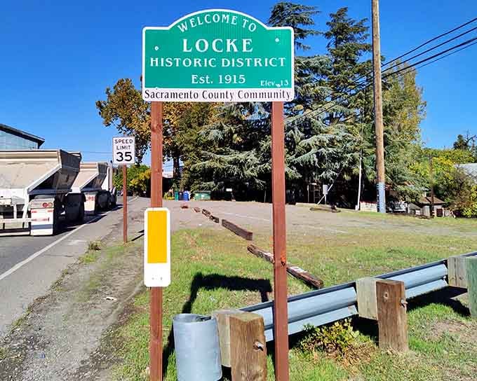 The welcome sign says it all, Locke Historic District has been quietly waiting for your visit since 1915.