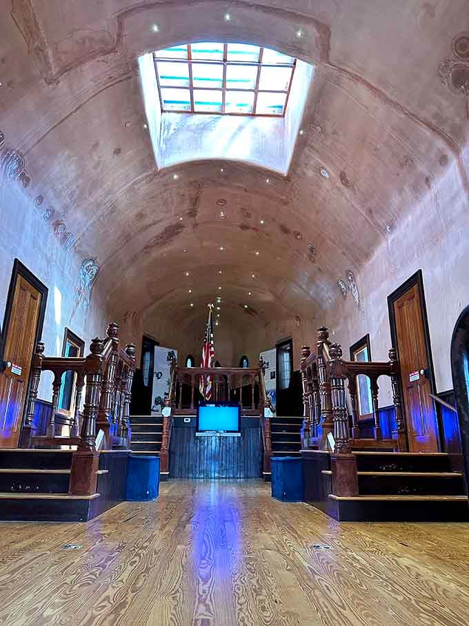 Inside Lucy's belly, ornate woodwork and curved ceilings create a surprisingly elegant space within this pachyderm palace.
