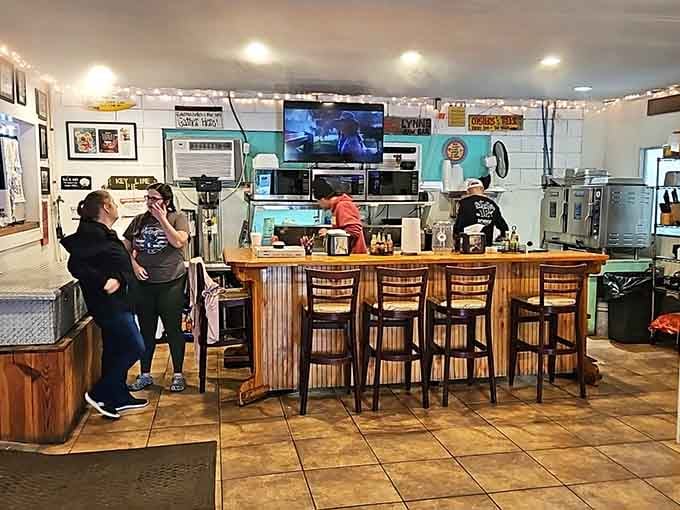 The raw bar counter at Lynn's is where the real magic happens, pull up a stool and watch your dinner come to life.