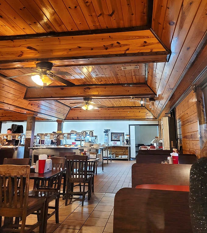 Warm wood ceilings, ceiling fans spinning overhead, and a buffet line in the distance calling your name.