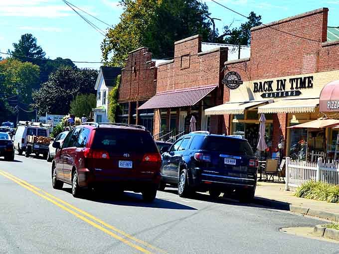 Brick storefronts, local shops, and a "Back in Time" sign that isn't just a name but an actual promise kept.