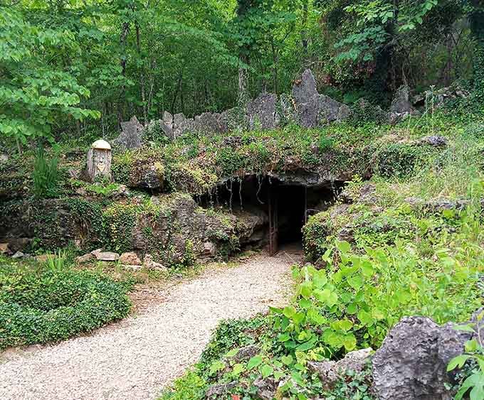 The cave entrance looks like something from Indiana Jones, minus the rolling boulder and with better lighting.