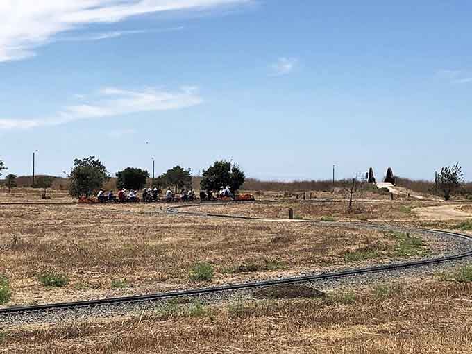 That distant crowd isn't waiting for a rock concert—they're here for miniature trains, naturally.
