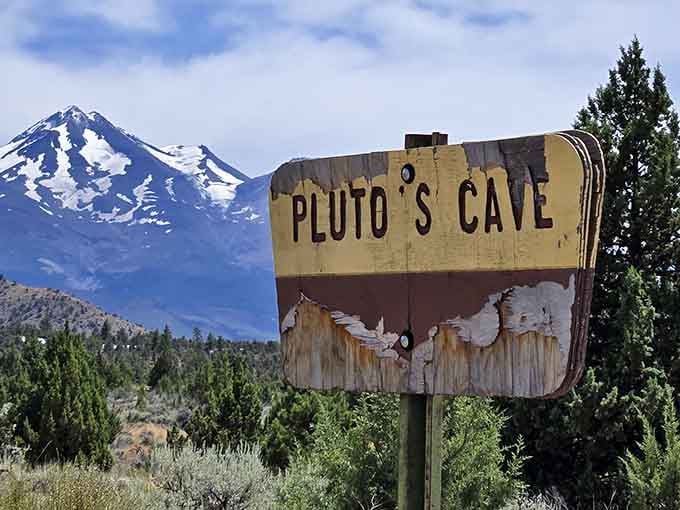 That weathered sign with Mount Shasta looming behind it is basically California saying "adventure starts here, folks."