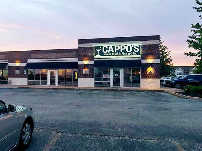 That glowing Cappo's sign against a cotton candy sunset is basically the universe telling you dinner is served.