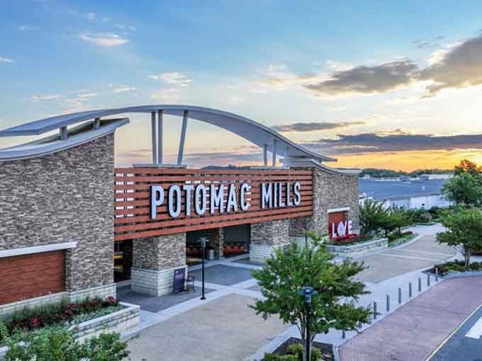 Golden hour at a shopping destination where sunset views compete with the deals inside.