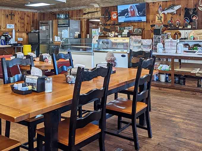 Warm wood walls, honest tables, and zero pretension. This is what a real dining room looks like.