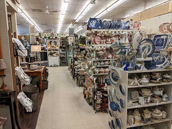 Rows of china, ceramics, and glassware so plentiful, you'll need a second trip just to see it all.