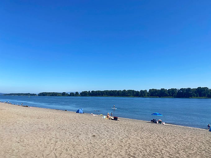 Blue skies, warm sand, cold river water. Sauvie Island's beach delivers a summer day without the ocean crowds.