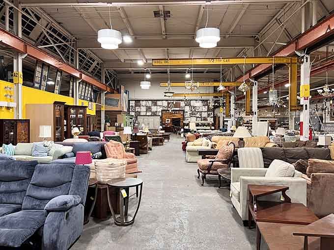 Rows of sofas stretching into the distance, because apparently Baltimore decided to open its own furniture universe.
