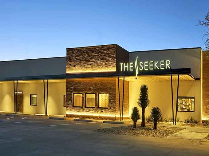 The Seeker glows against the Texas evening sky, sophisticated, warm, and completely unexpected in the best way.