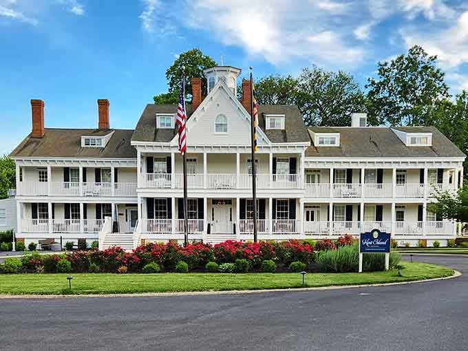 The Kent Island Resort stands proud and white, like it's been waiting for you to show up all along.