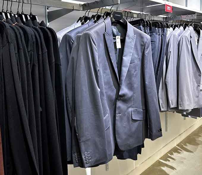 Rows of suits that won't require you to explain the credit card statement to anyone afterward.
