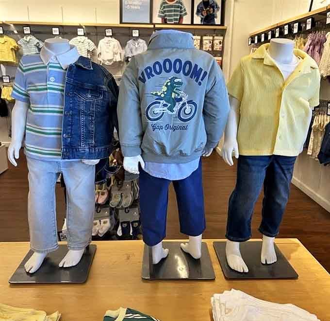 Tiny mannequins, massive style, Gap's kids section at Tanger Outlets is basically a fashion show for toddlers.