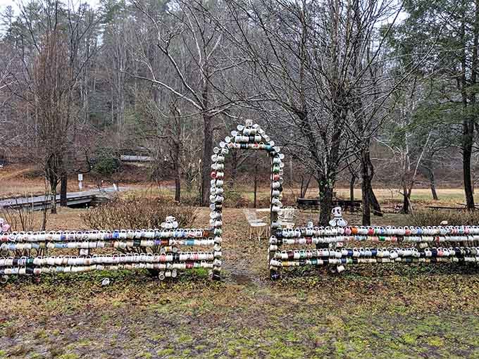 The most welcoming gate you'll ever walk through, assuming you're okay with mugs staring back at you.