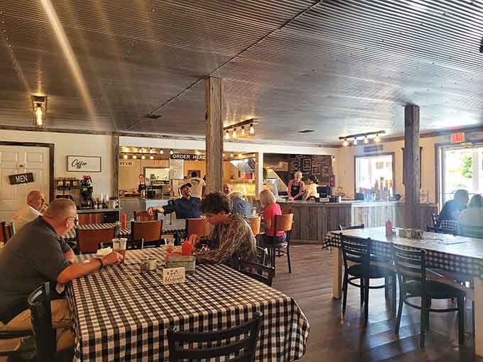 Inside, the rustic farmhouse vibe makes you feel like you've been invited to the coziest breakfast party.