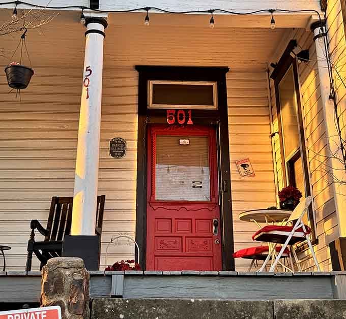 Red door at 501, where knocking might get you more than you bargained for tonight.