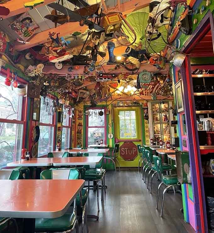 Look up, look left, look right, then look up again. This ceiling is basically a childhood toy store that refused to come down.