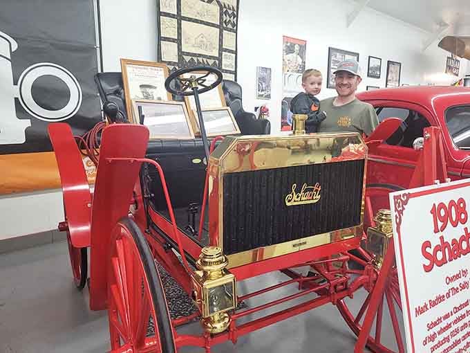 The 1908 Schacht gleams with brass fittings that would make any antique collector weak in the knees.