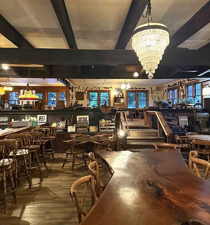 Step inside and suddenly you're dining in a rustic palace where chandeliers meet exposed beams in perfect harmony.
