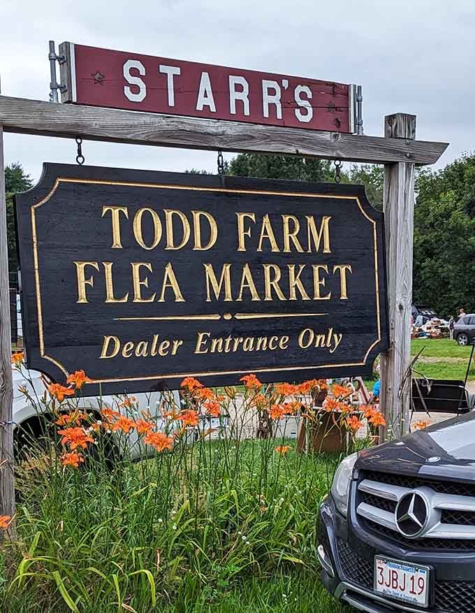 The sign says it all. Todd Farm Flea Market has been calling curious souls off Route 1A for a very long time.