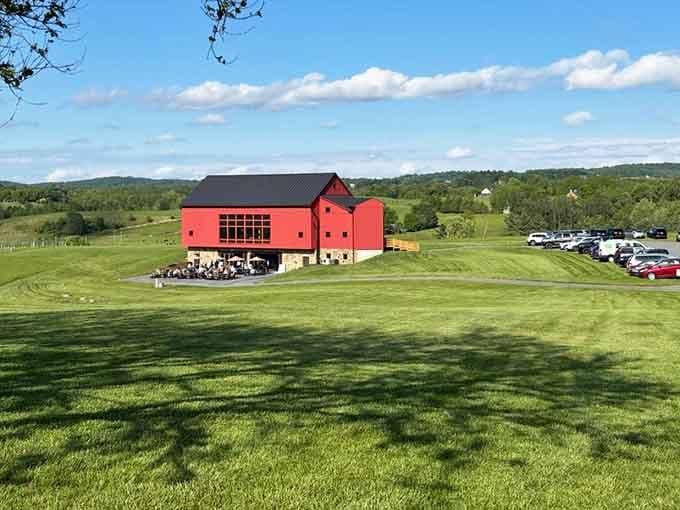 Rolling green hills and a bold red barn, proof that Loudoun County wineries know how to make an entrance.