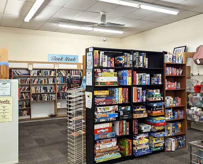The Book Nook and board games section: where family game night meets literary adventures affordably.