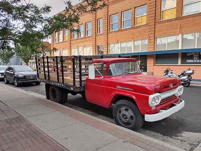 This vintage red flatbed truck isn't just parked here by accident. It's practically a celebrity in Winslow, Arizona.