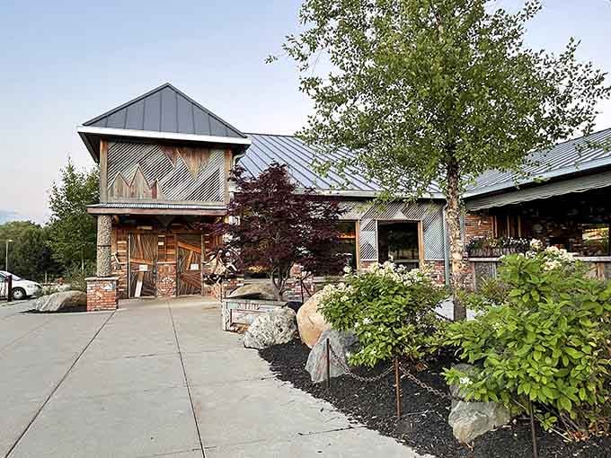 Rustic wood and stone architecture create a lodge-like atmosphere where smoky aromas greet you at the door.