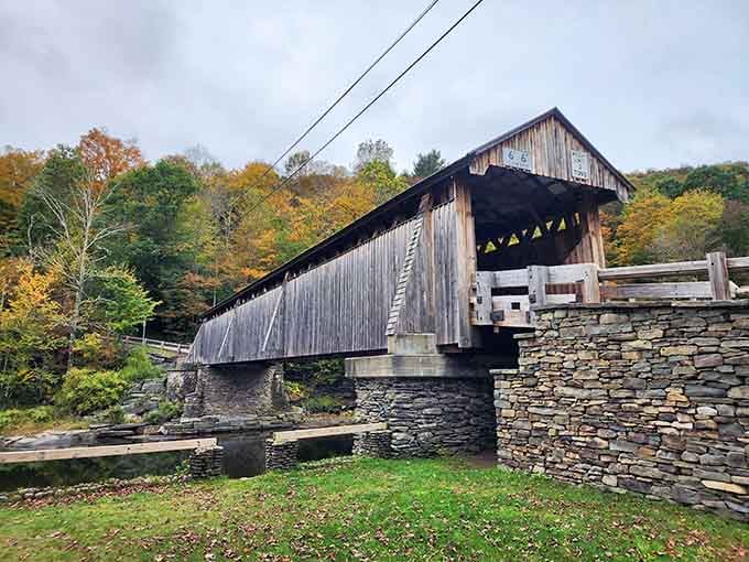 Those massive stone abutments aren't just holding up a bridge; they're holding up a piece of Catskill Mountain history.