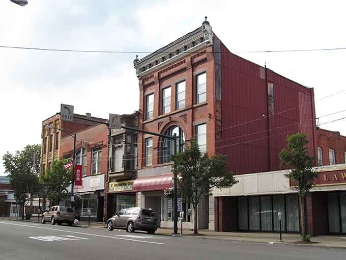 Bradford's main street mix of brick storefronts and colorful facades feels like a postcard that never got mailed.