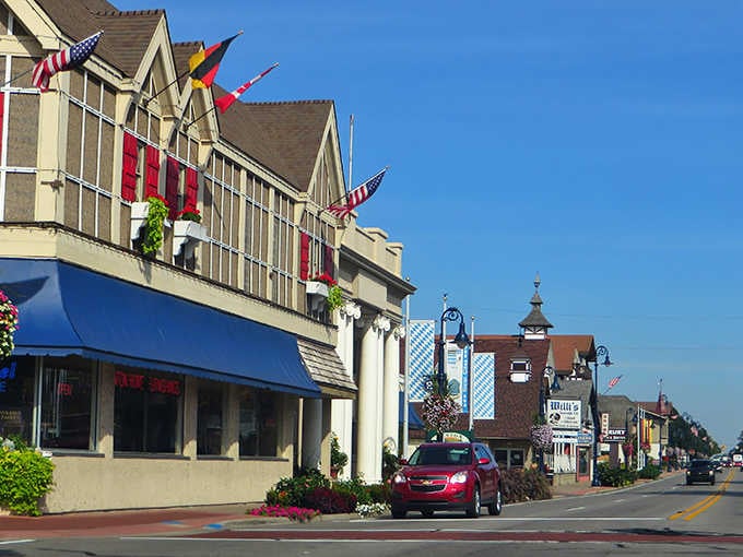 German flags snap proudly in the Michigan breeze, reminding you that Bavaria is closer than you think.