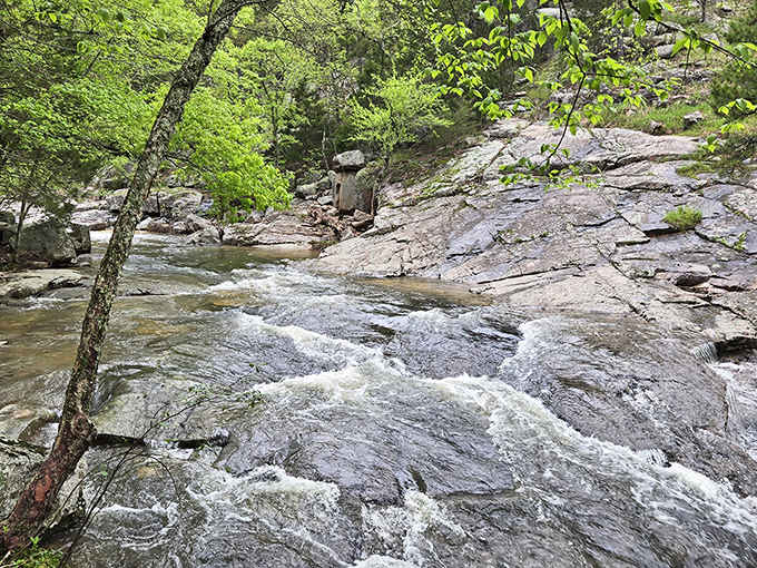 White water rushing over ancient granite slabs at Hawn, where the Ozarks show off their serious geological credentials.