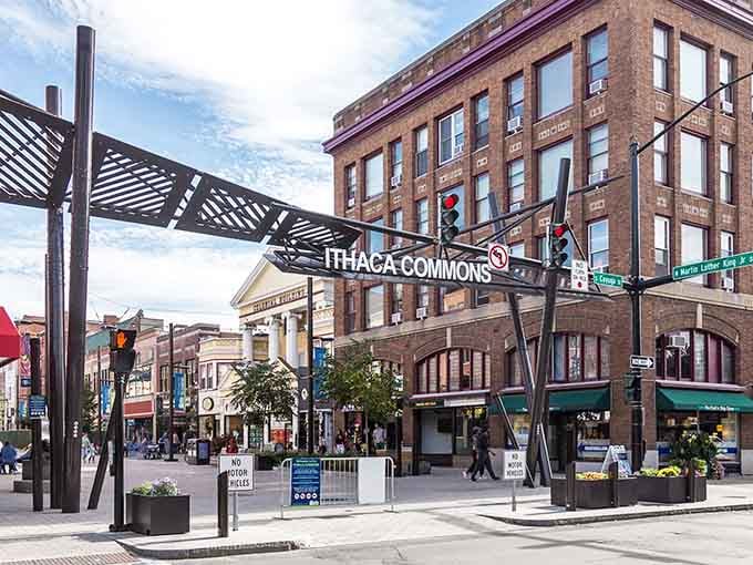 The Ithaca Commons welcomes visitors with pedestrian-friendly streets where cars take a backseat to people and possibility.