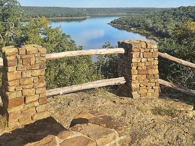 Old CCC stonework frames a glittering lake view that would make any landscape painter weep with envy.