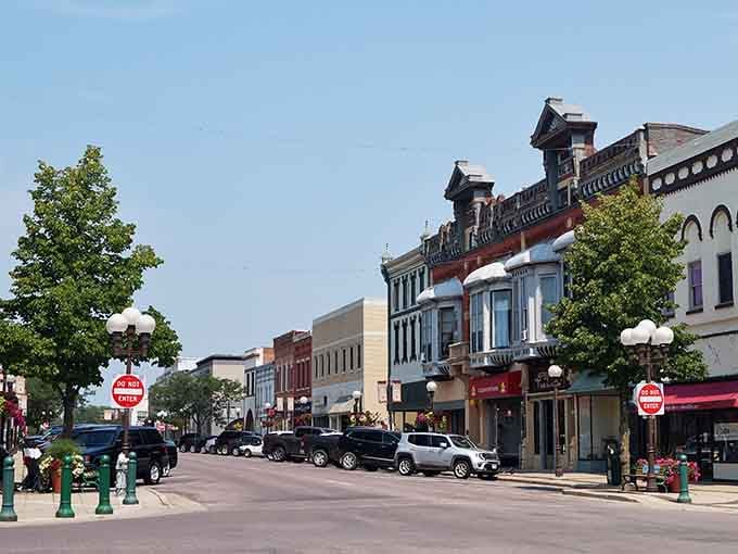 Picture-perfect main street where every building tells a story and nobody's rushing to the next appointment.