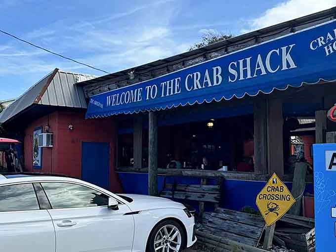 A "Crab Crossing" sign out front is the universe's way of telling you exactly where to park.