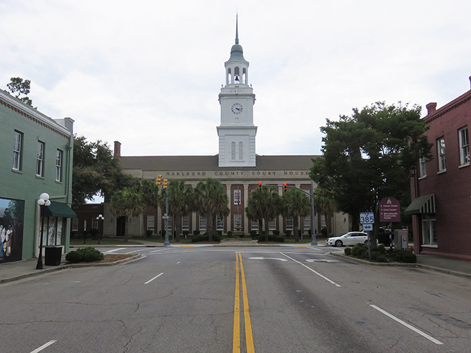 The Marlboro County Courthouse stands at the end of the street like it owns the place, and honestly, it does.