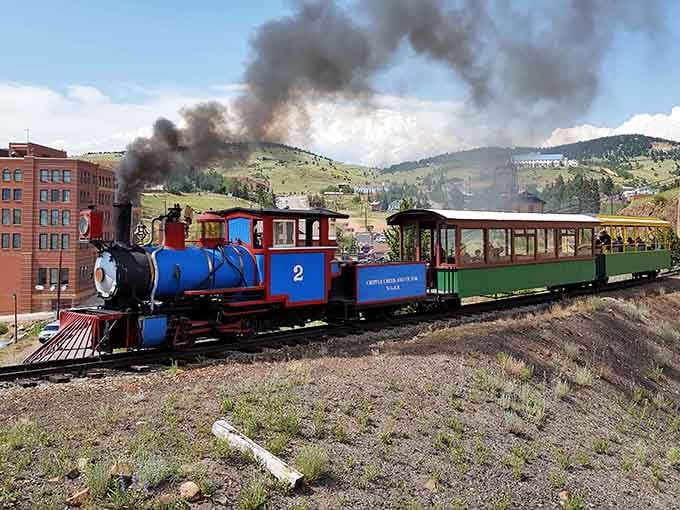 Steam billowing over Cripple Creek's rooftops as Engine No. 2 rolls out &mdash; some mornings just announce themselves properly.